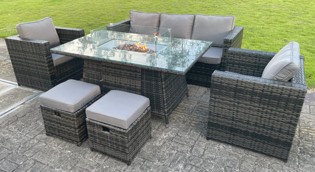 Outdoor Rattan Garden Furniture Gas Fire Pit Table Sets Gas Heater ...
