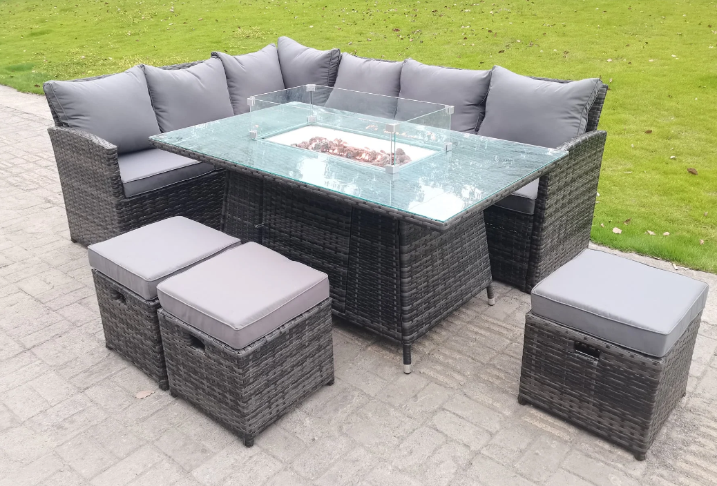 High Back Corner Rattan Garden Furniture Set 9 seater polyrattan Sofa ...