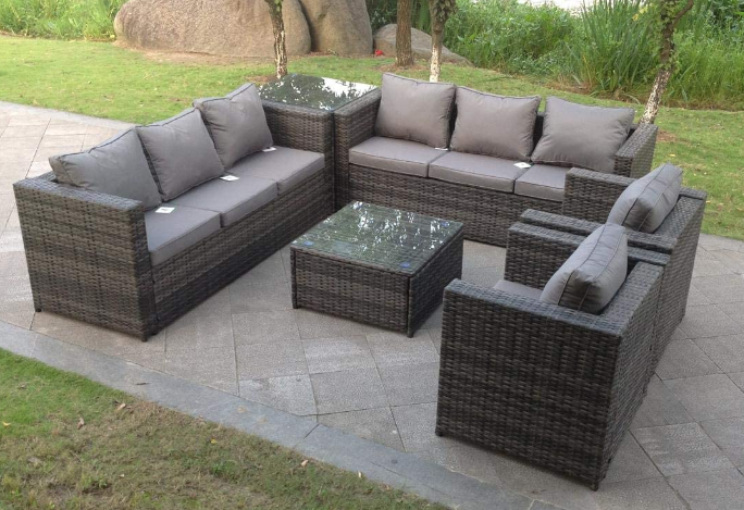 Fimous 8 Seater Grey Rattan Sofa Set Coffee Table Arm Chair Outdoor ...