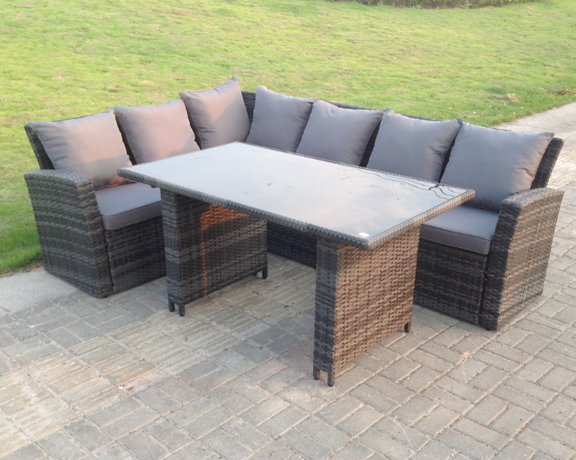 Fimous 6 Seater High Back Rattan Garden Furniture Set Corner Sofa With ...