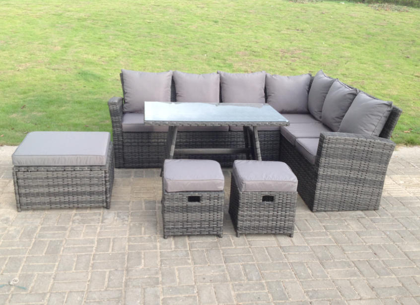 Fimous 9 Seater High Back Rattan Garden Furniture Set Corner Sofa With ...