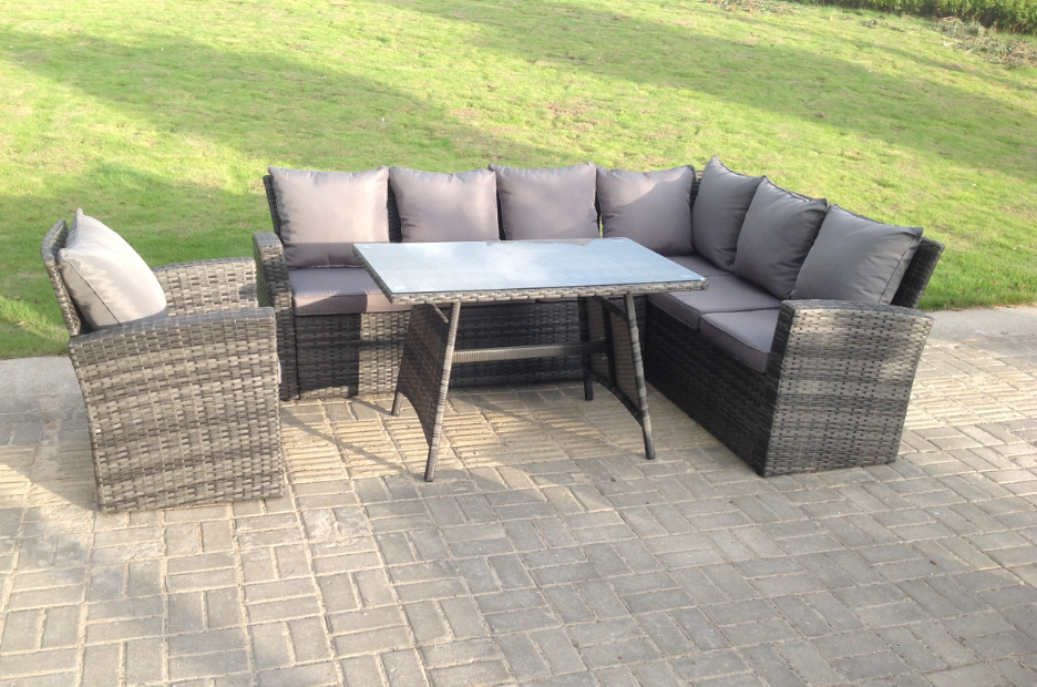 Fimous 7 Seater High Back Rattan Garden Furniture Set Corner Sofa With ...