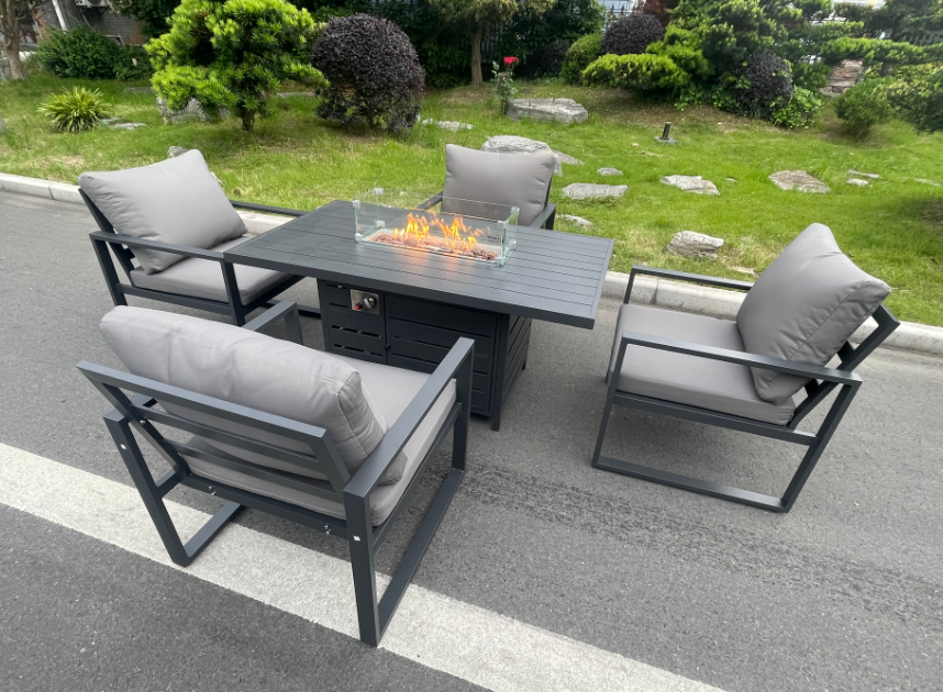 Fimous Aluminum Top 4 Seat Garden Furniture Dining Set Gas Fire Pit ...