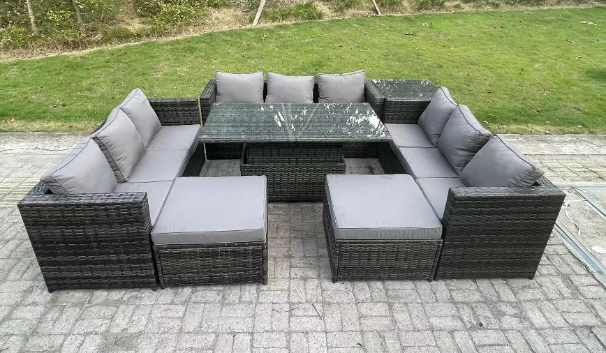 Fimous 11 Seater Outdoor Rattan Garden Furniture Sofa Set Patio ...