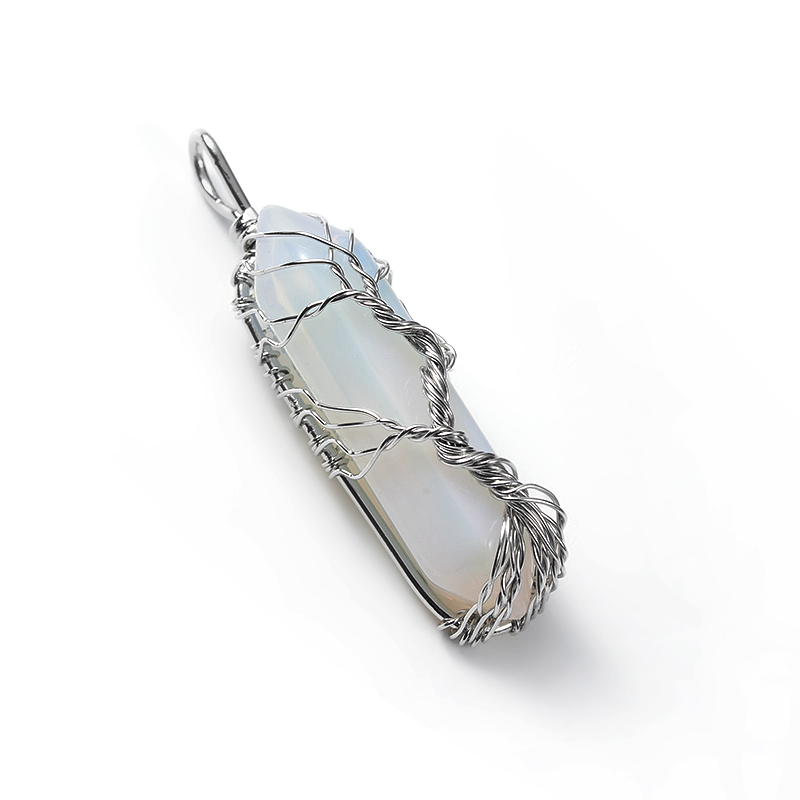 Opal Quartz Brass Wire Wrapped Hexagonal Prism Pendants