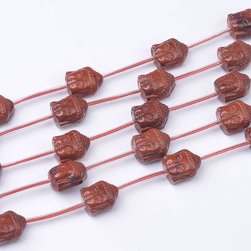 Red Stone Carved Buddha Head Beads,12 Beads Per Strand