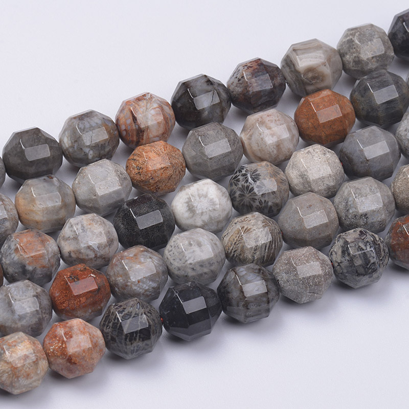 Fossil Jasper Faceted Energy Column Beads
