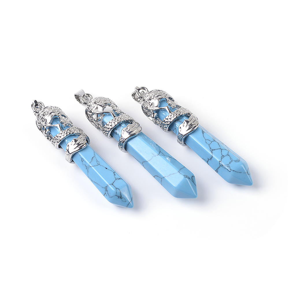 Synthetic Turquoise Hexagonal Prism Brass Dragon Pendant