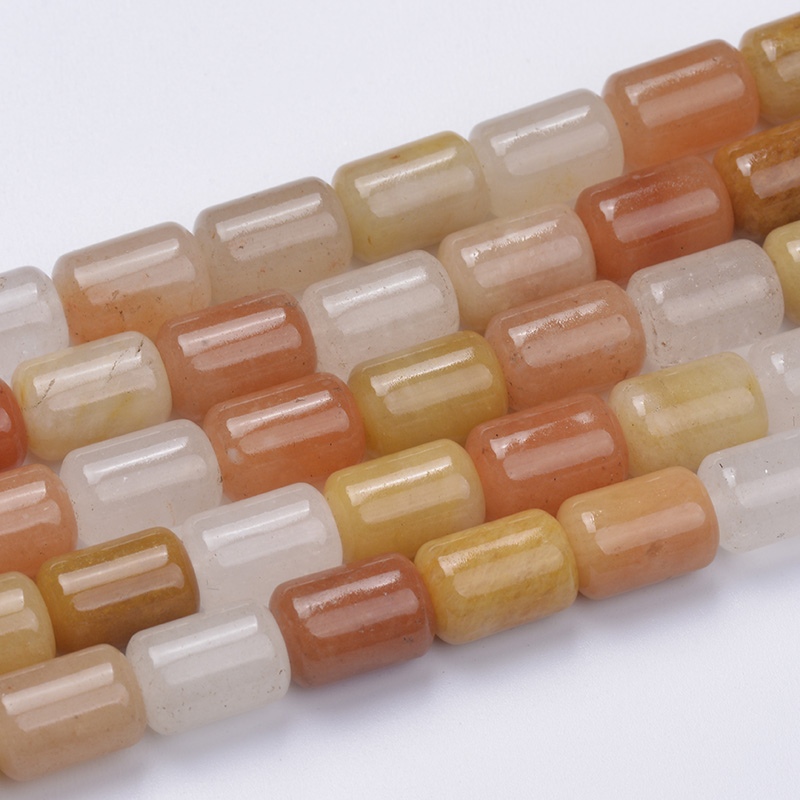 Natural Yellow and Red Jade Column Beads