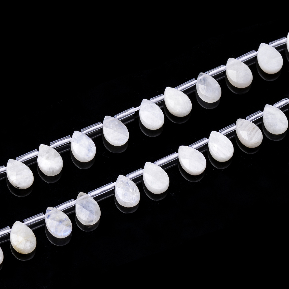 Moonstone Faceted Flat Drop Beads with Spacer