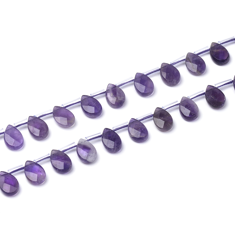 Amethyst Faceted Flat Drop Beads with Spacer