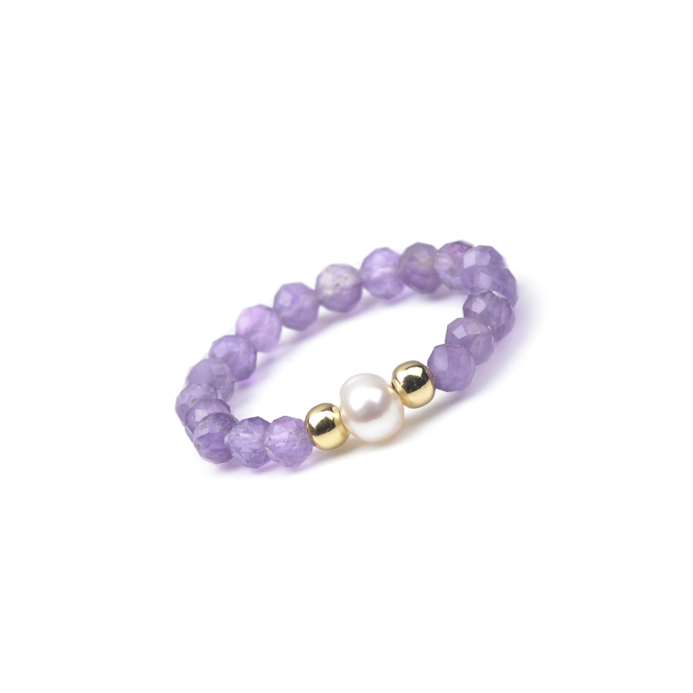Amethyst and Pearl Stretchable Rings