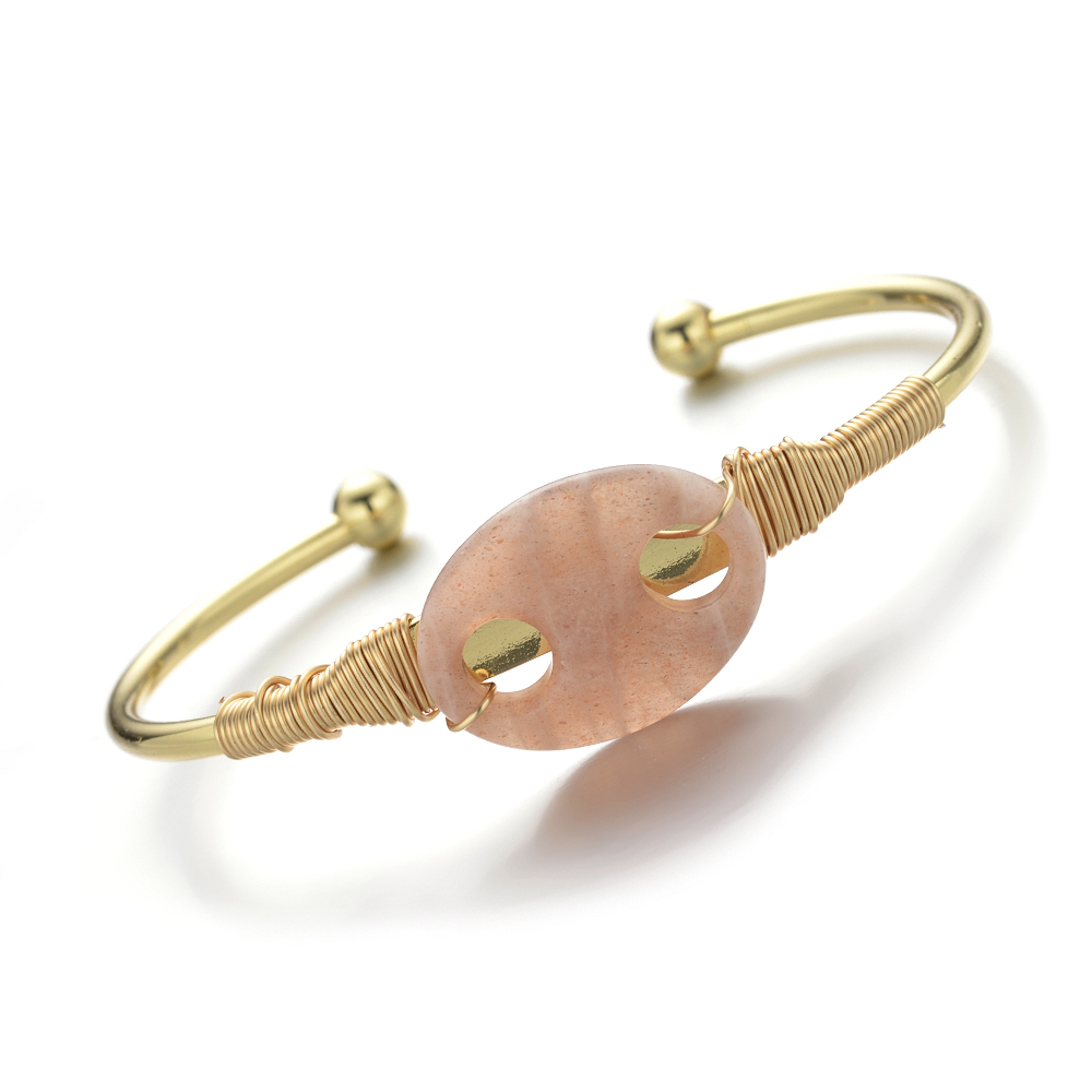 Sunstone Oval Brass Cuff Bangle