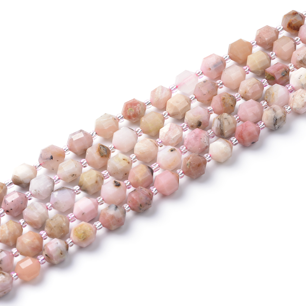 Pink Opal Faceted Energy Column Beads with Spacer