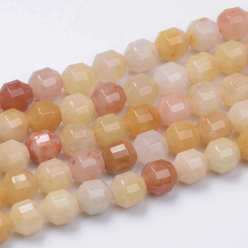 Natural Yellow and Red Jade Faceted Energy Column Beads