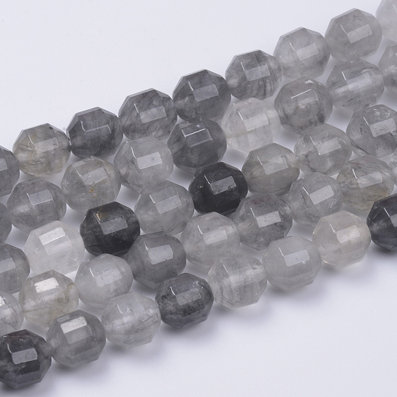 Natural Silver Quartz Faceted Energy Column Beads
