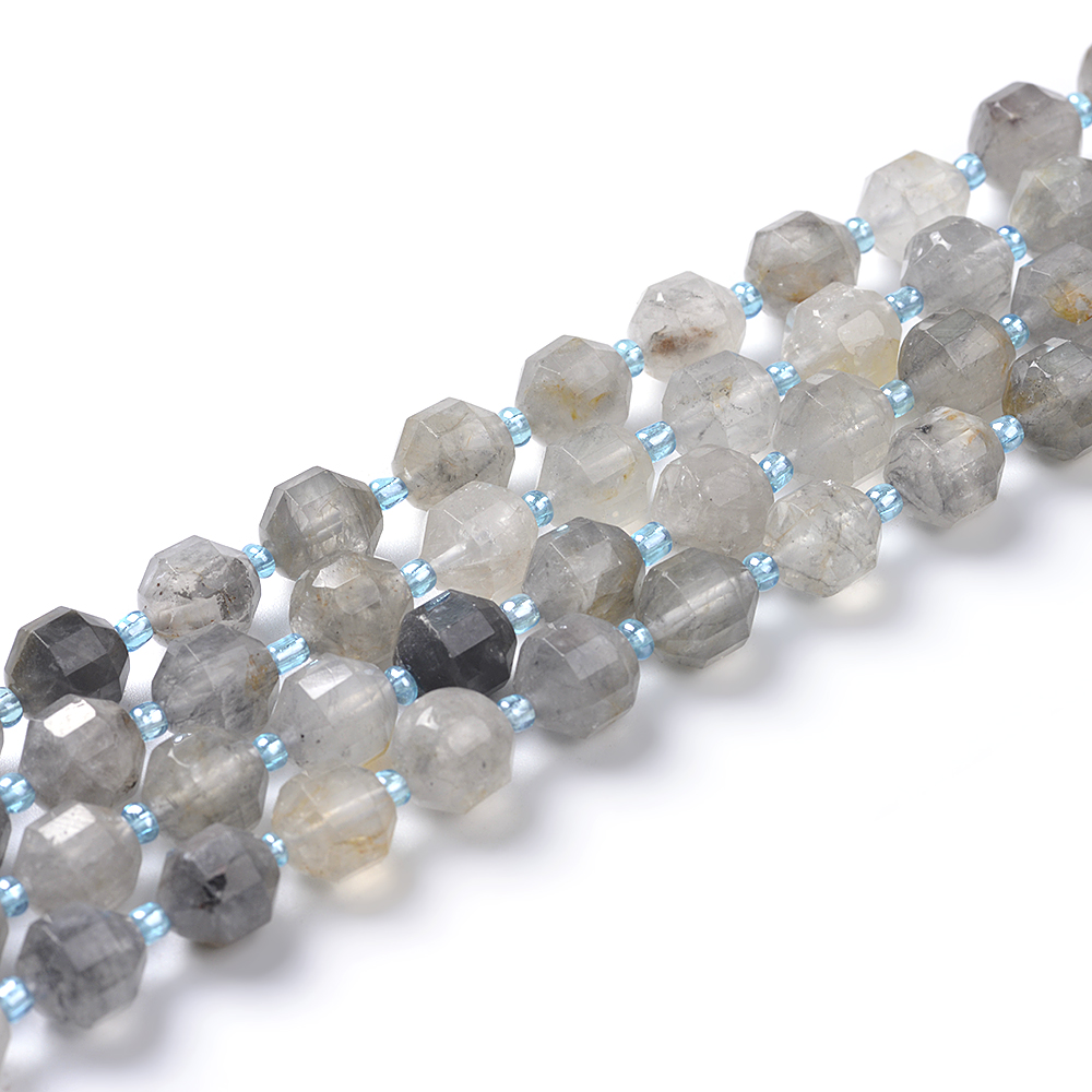 Natural Silver Quartz Faceted Energy Column Beads with Spacer