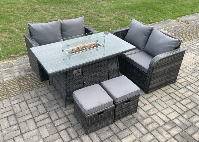Fimous 6 Seater Rattan Outdoor Garden Furniture Sofa Set Gas Fire Pit ...